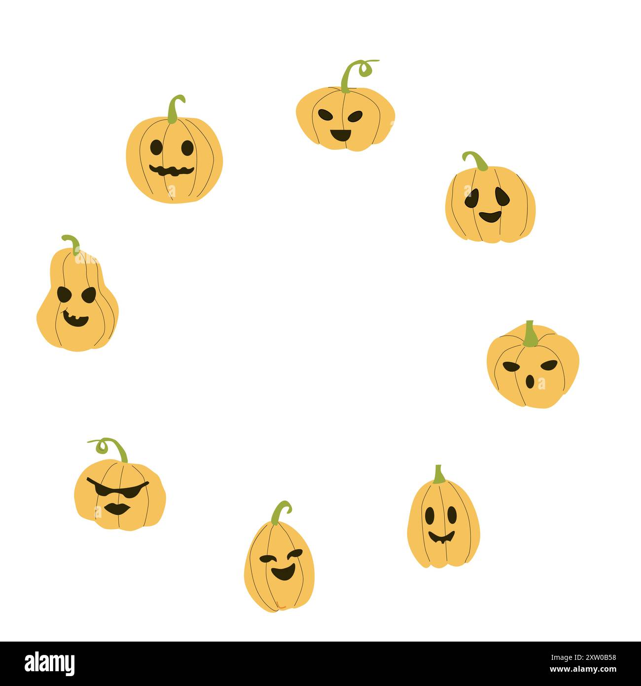Halloween cute frame or border with funny characters, Pumkins childish ...