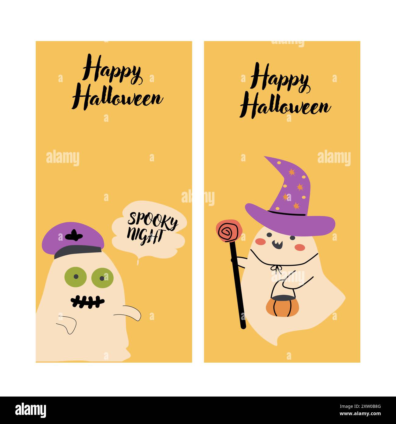 Halloween stories set. Childrens ghost illustrations in flat style ...