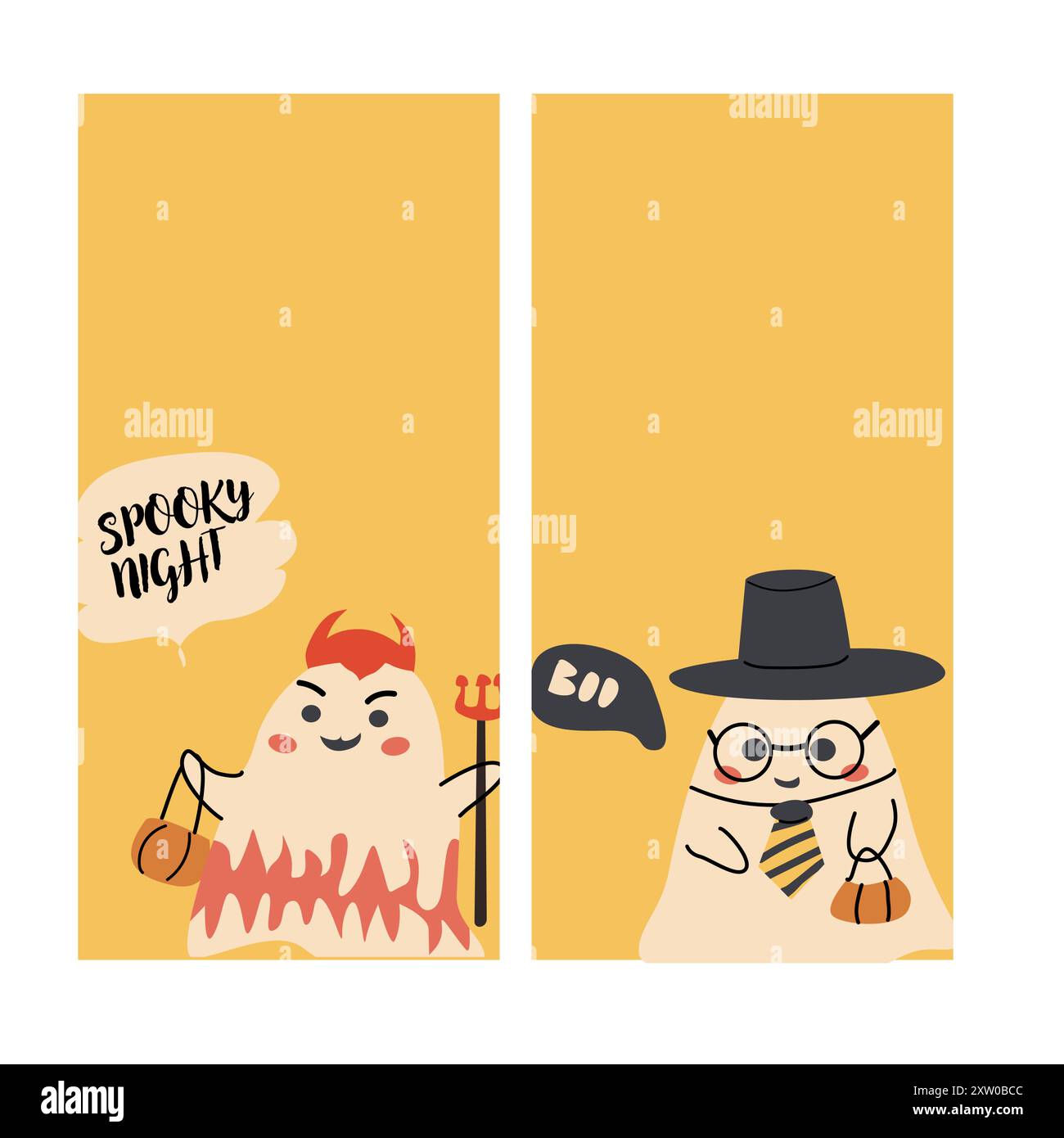 Halloween stories set. Childrens ghost illustrations in flat style ...