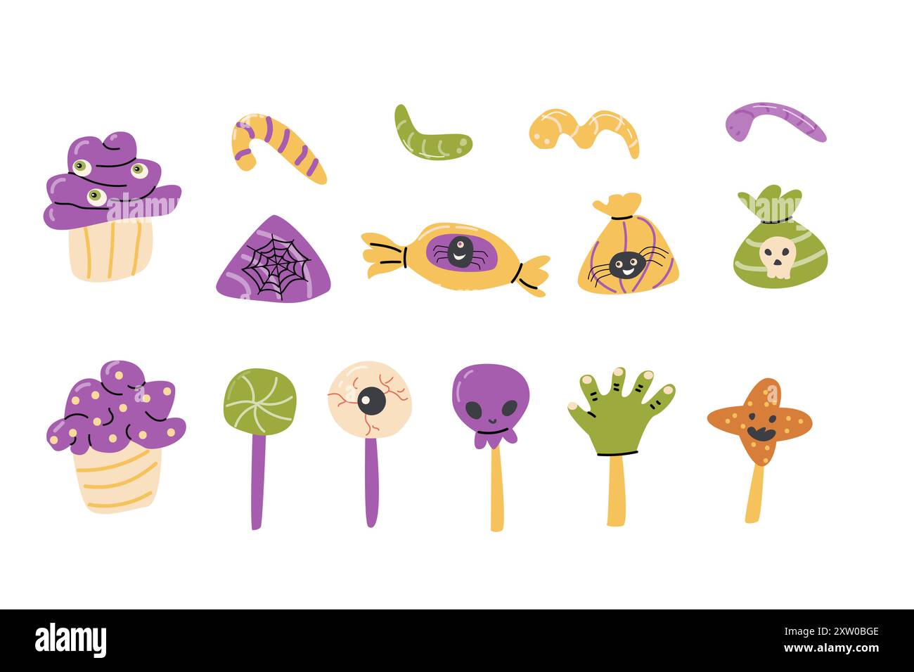 Childrens halloween sweets set. Spooky candy. lollipop, cupcakes and ...