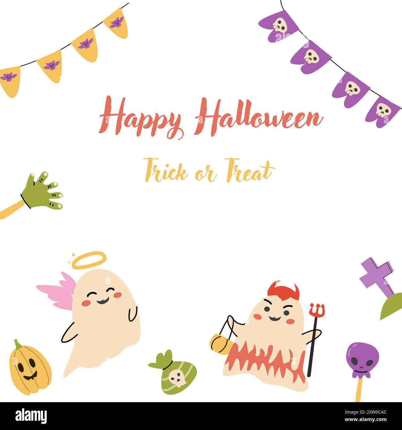 Cute Halloween ghosts party invitation card design. Funny spooky ...