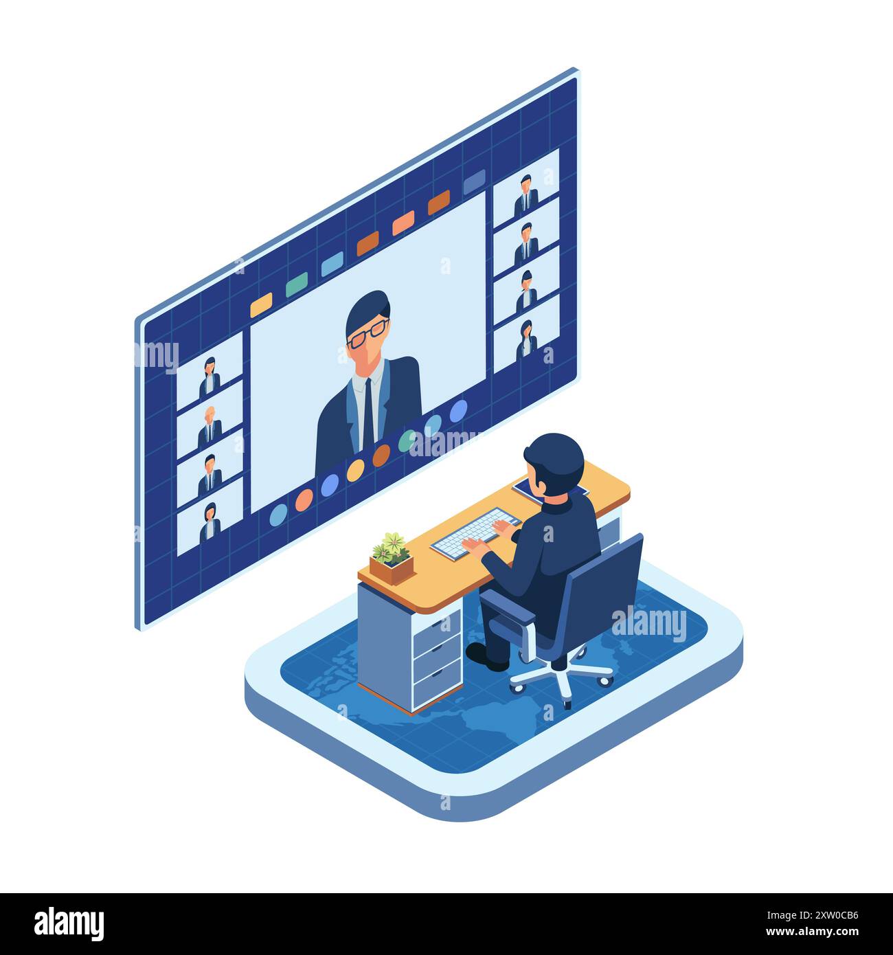 Isometric Remote Business Meeting with Team. Remote Work and ...