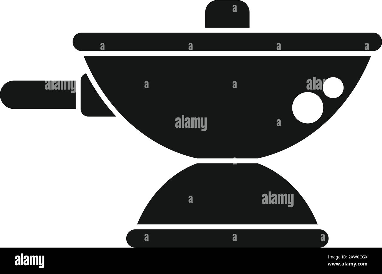 Boiling water in covered saucepan standing on a stove cooking food icon ...