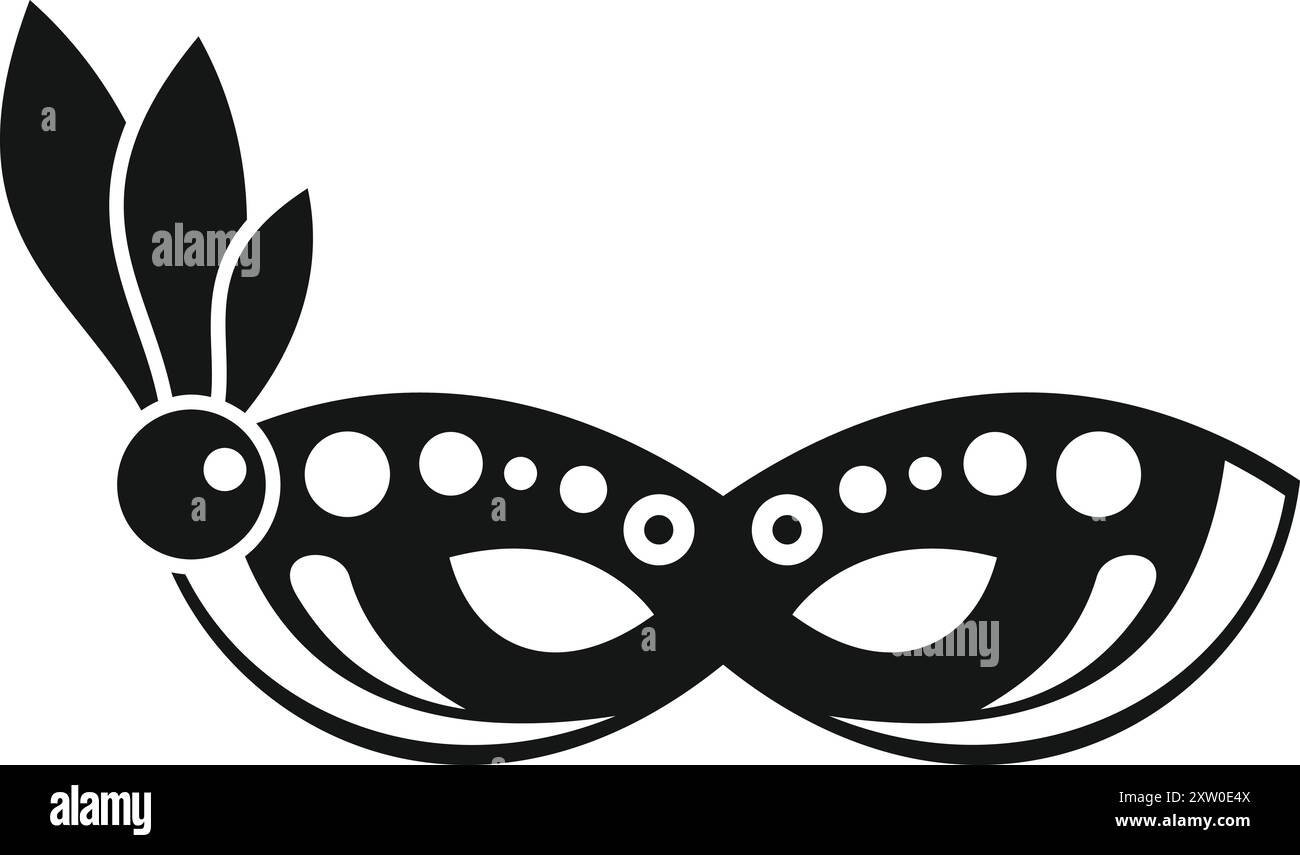 Simple black and white icon of a venetian carnival mask with feathers ...