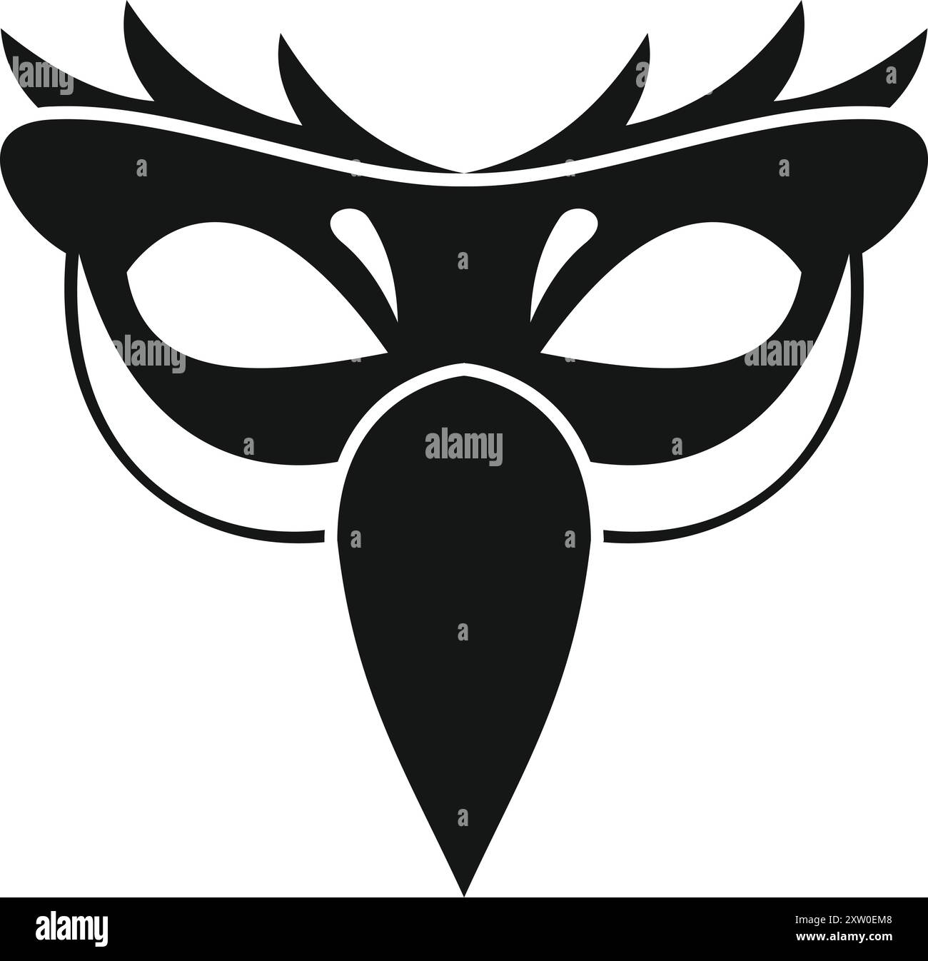 Black silhouette of a bird mask with feathers covering the forehead ...