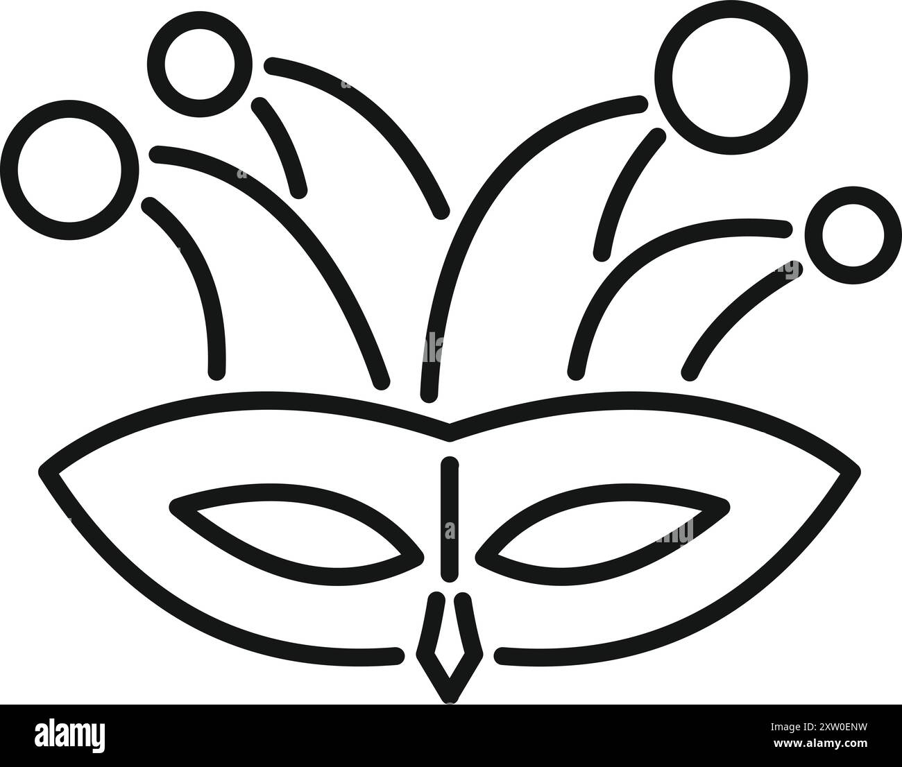Line art icon of a jester mask with feathers, perfect for representing ...