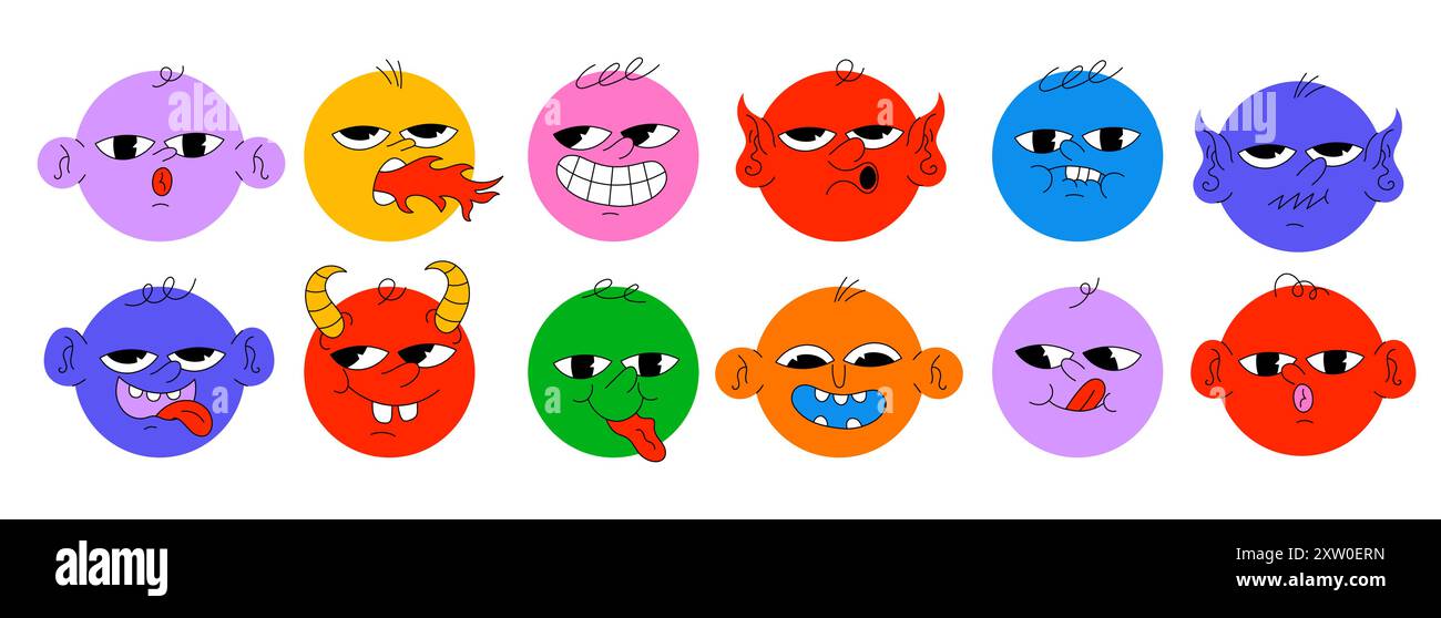 Round Abstract Comic Faces with Different Emotions Stock Vector Image ...