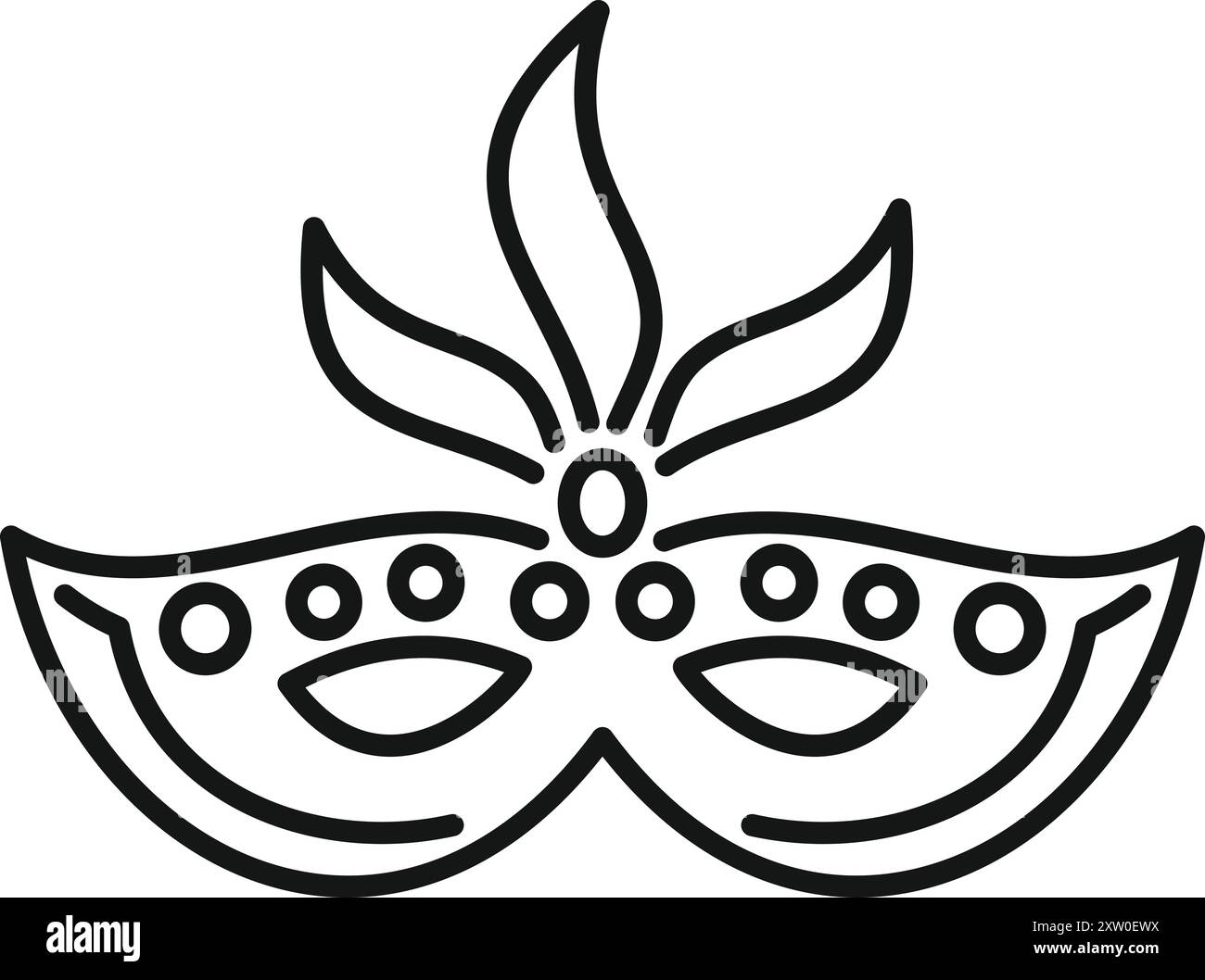 Simple line drawing of a festive mask with feathers and jewels for ...