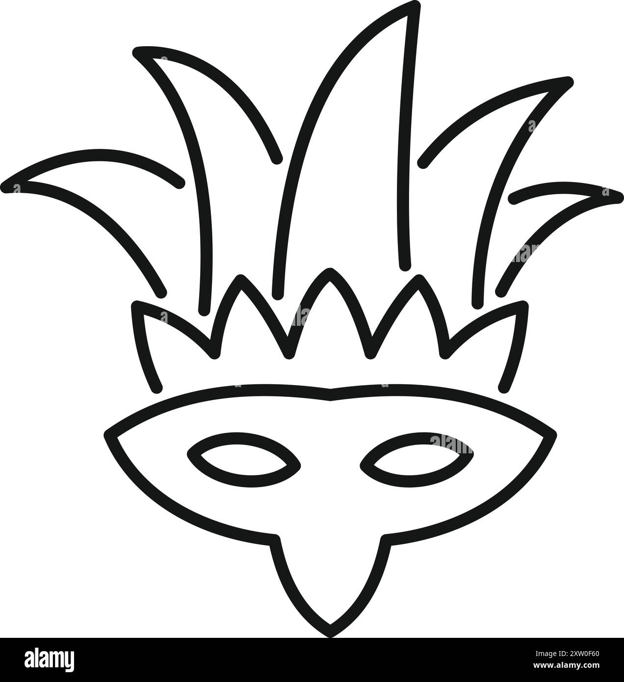 Black and white line drawing of a festive carnival mask with feathers ...