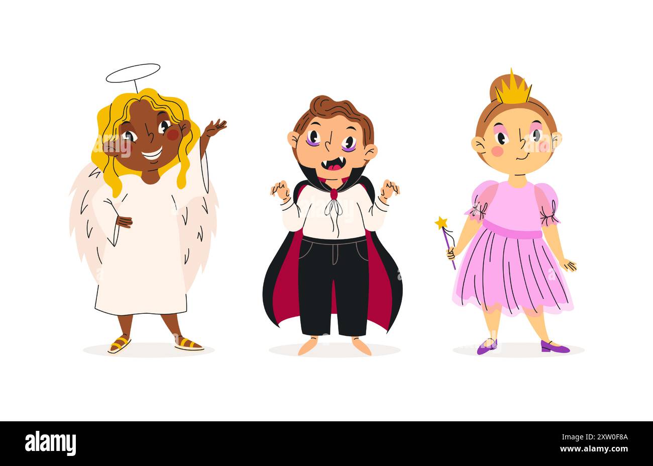 Set of funny kids in halloween costumes. Vector illustration. Happy and ...