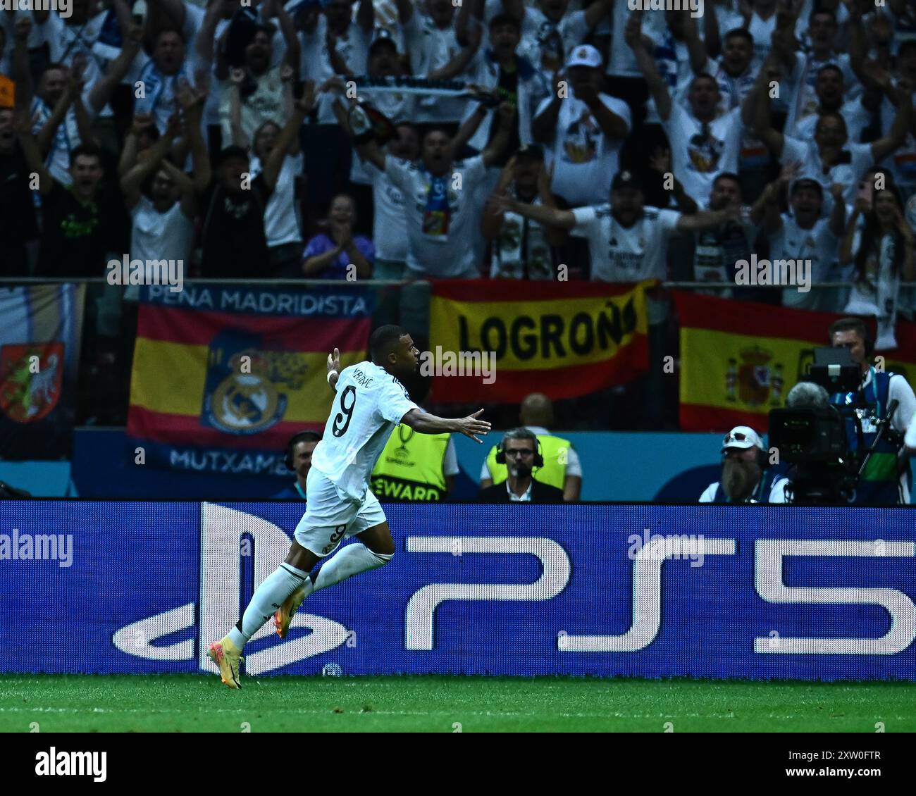 WARSAW, POLAND - AUGUST 14: Kylian Mbappe of Real Madrid celebrates ...