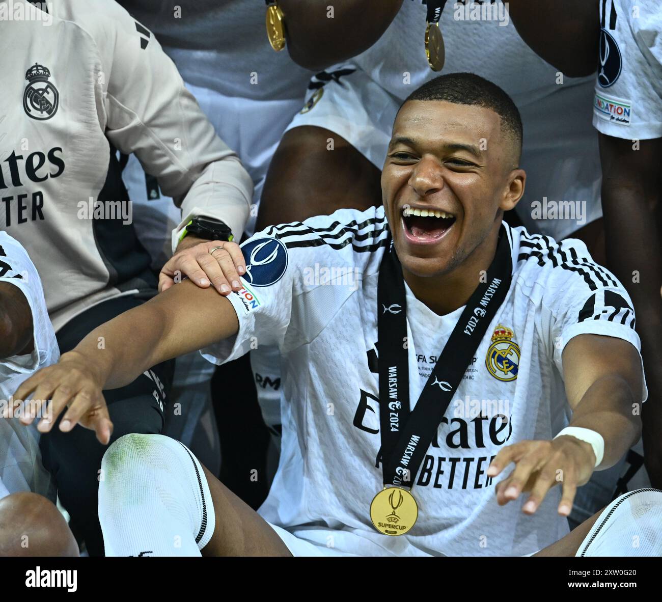 WARSAW, POLAND - AUGUST 14: Kylian Mbappe of Real Madrid celebrates ...