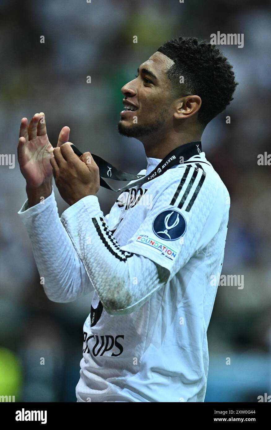 WARSAW, POLAND - AUGUST 14: Jude Bellingham of Real Madrid celebrates ...
