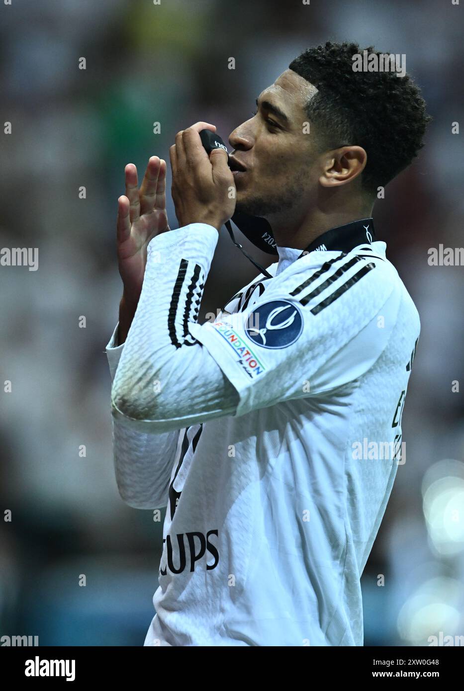 WARSAW, POLAND - AUGUST 14: Jude Bellingham of Real Madrid celebrates ...