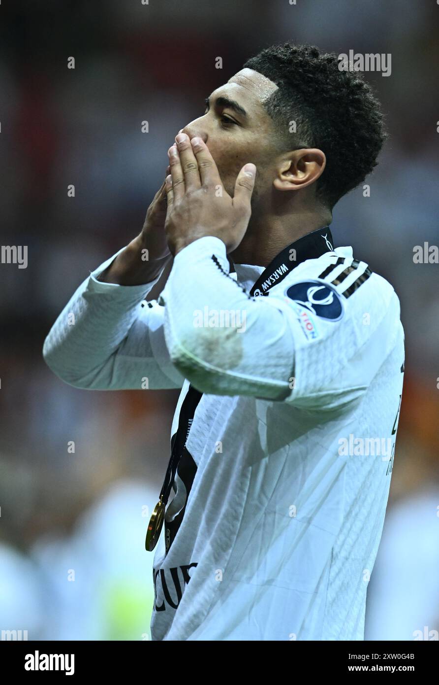WARSAW, POLAND - AUGUST 14: Jude Bellingham of Real Madrid celebrates ...