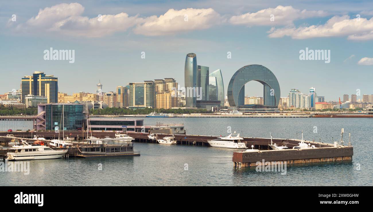 Baku, Azerbaijan - May 4, 2024: A view of the Caspian Sea coast ...