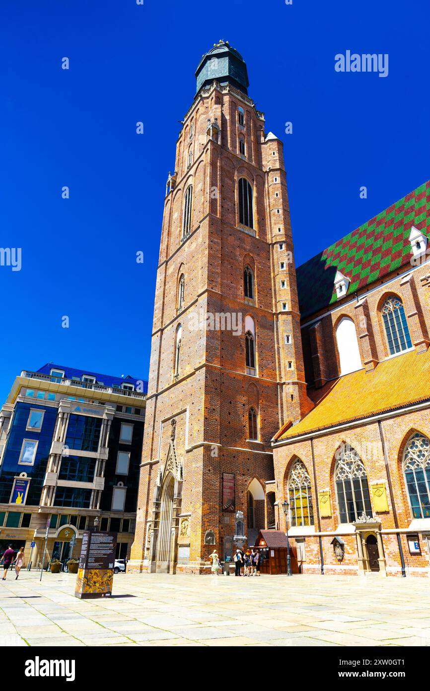 The tower of 14th century St Elizabeths Church, Wroclaw, Poland Stock ...