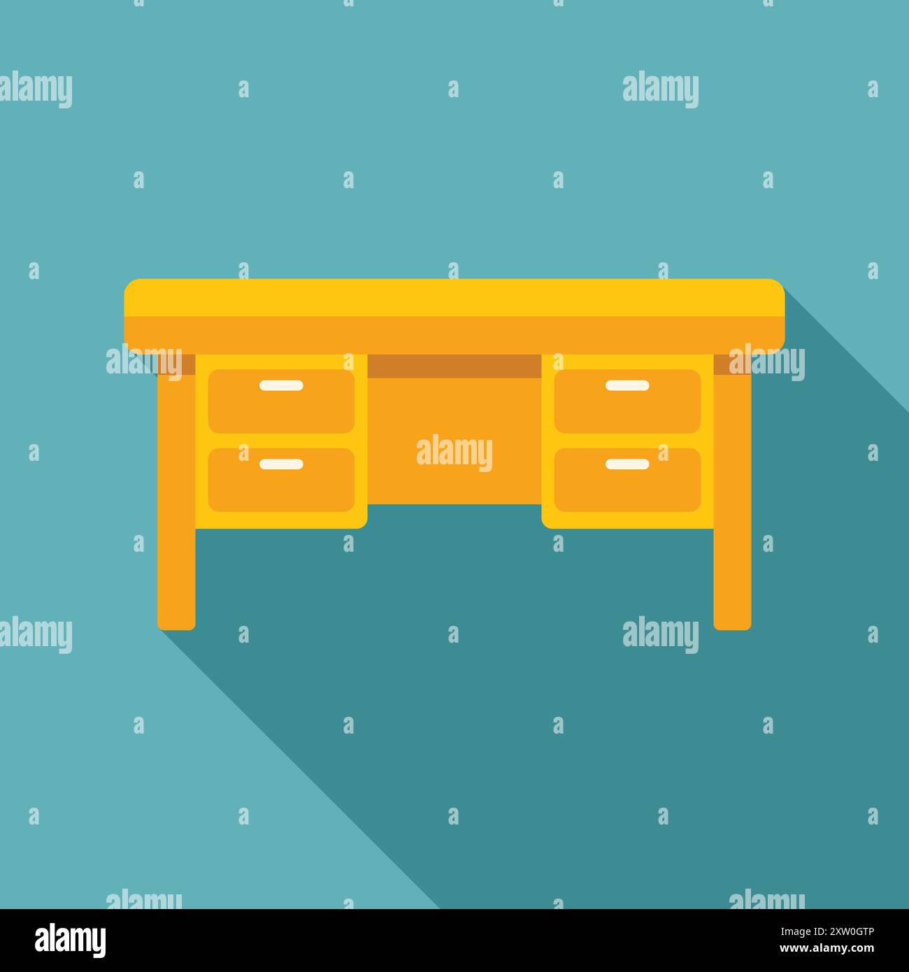 Simple yellow wooden desk with drawers standing in the office, perfect ...