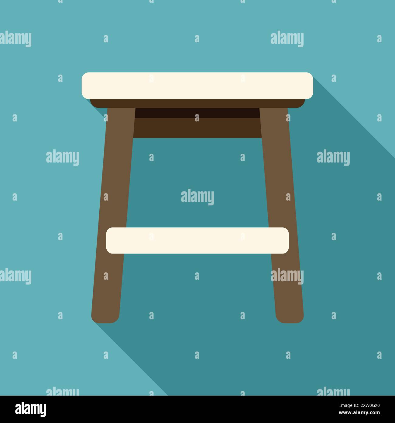 Simple wooden stool with a white seat and footrest is standing on a ...