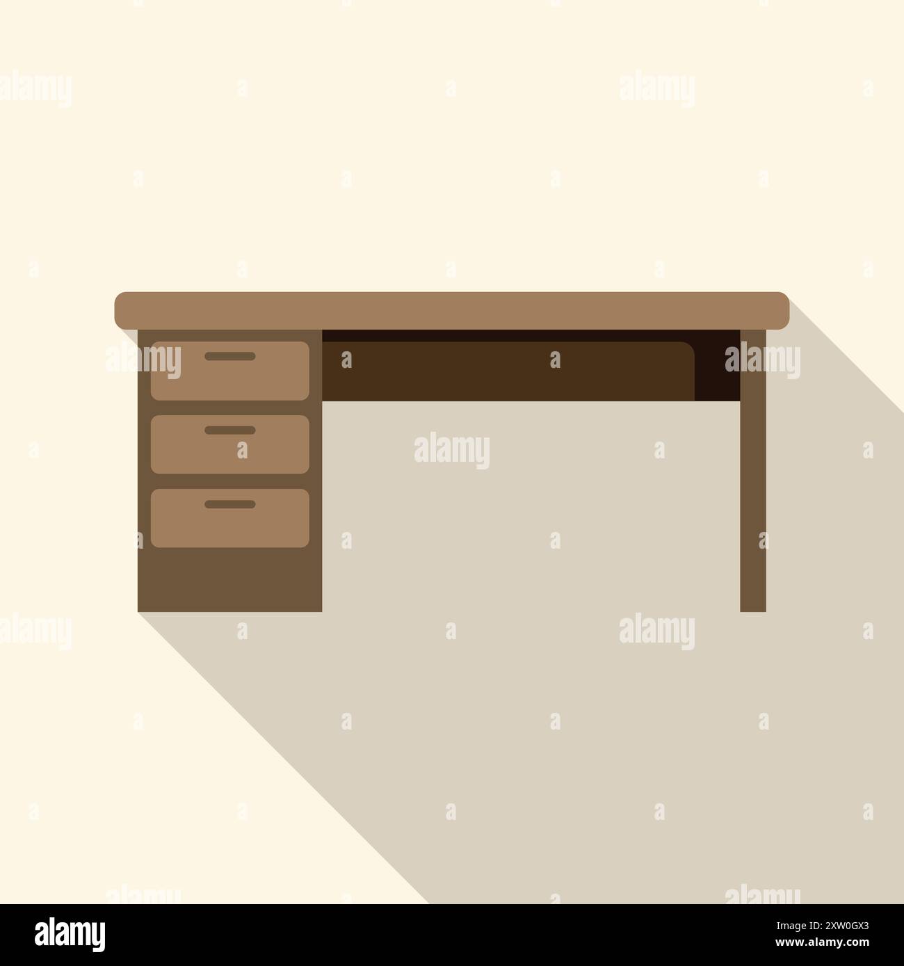 Simple wooden desk with drawers is casting a long shadow on the floor ...