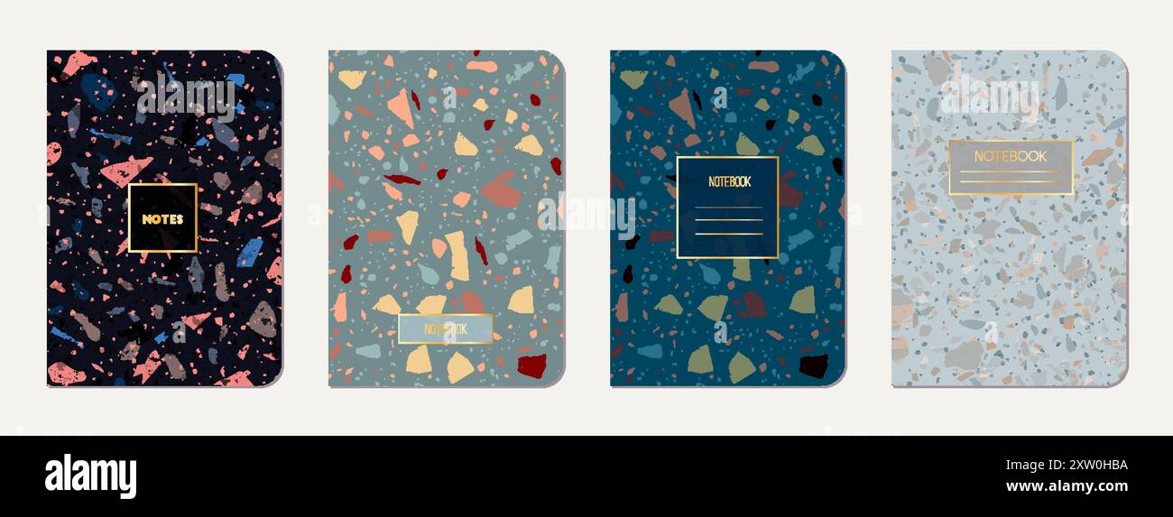 School notebook cover design. Terrazzo abstract background made of ...