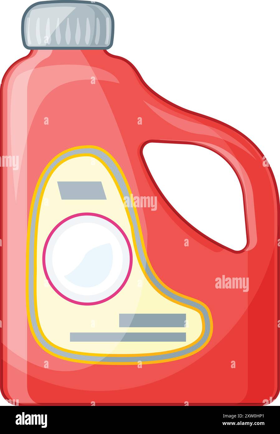 Red plastic detergent bottle with yellow label standing on white ...
