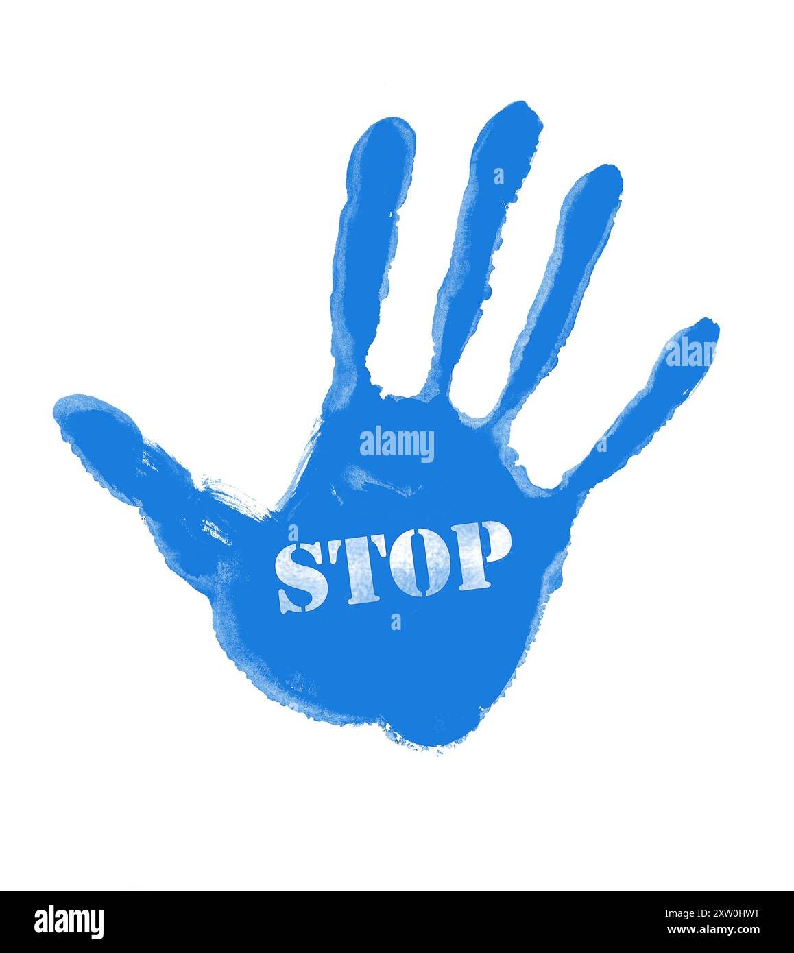 Illustration of blue handprint with the word ''Stop'' Stock Photo - Alamy