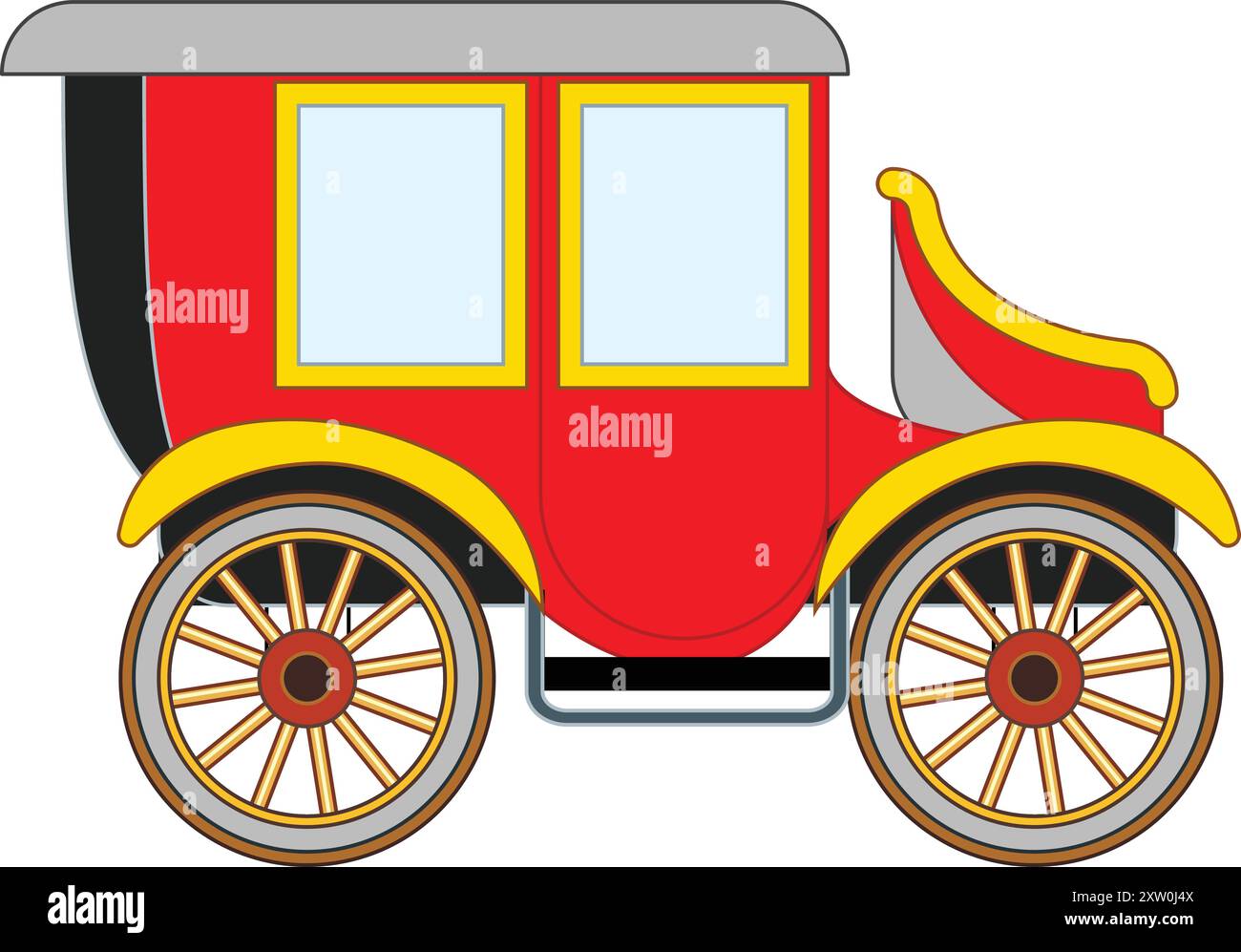 Red and yellow vintage horse carriage isolated on white background ...