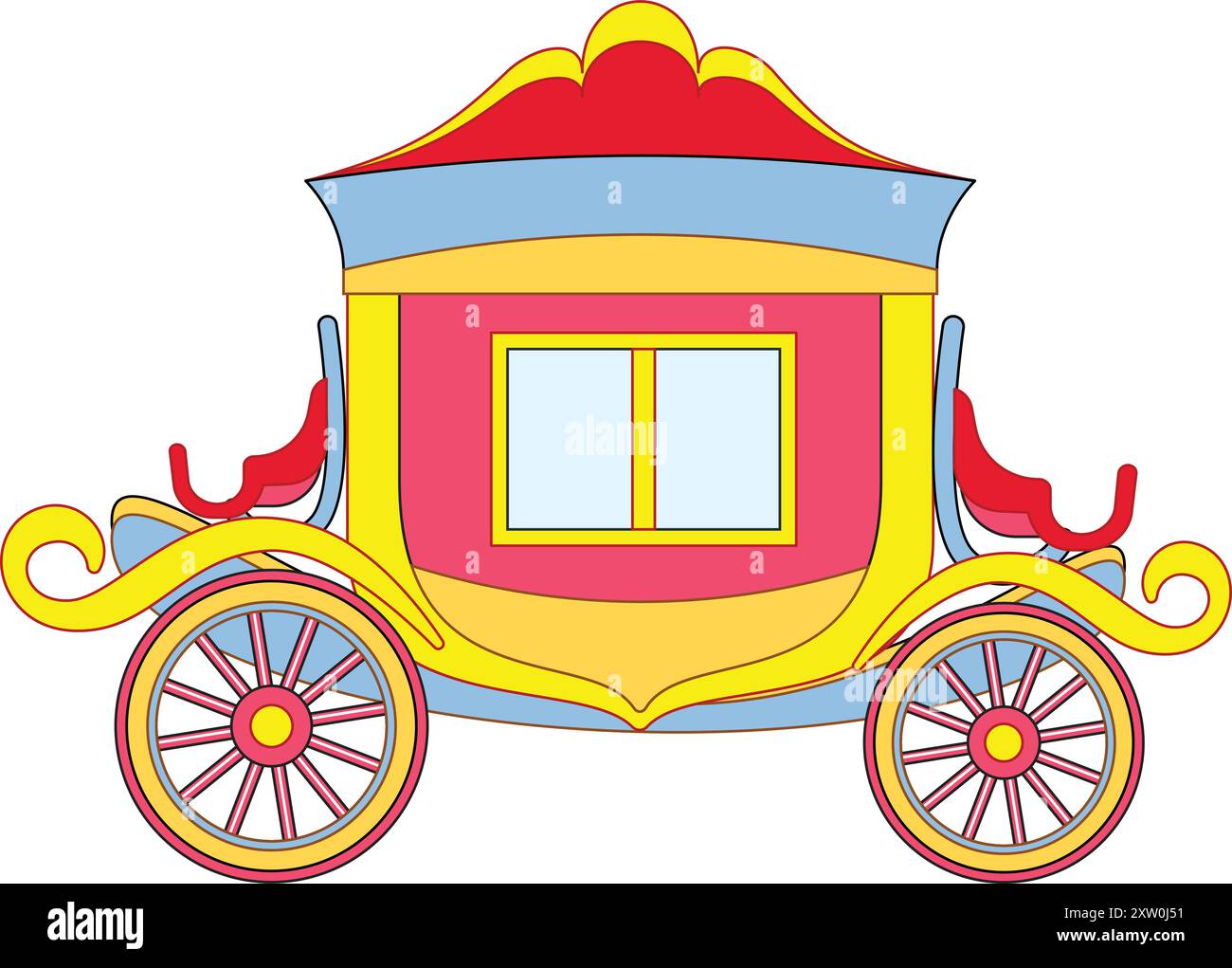 Colorful cartoon style fairytale horse carriage standing still ...