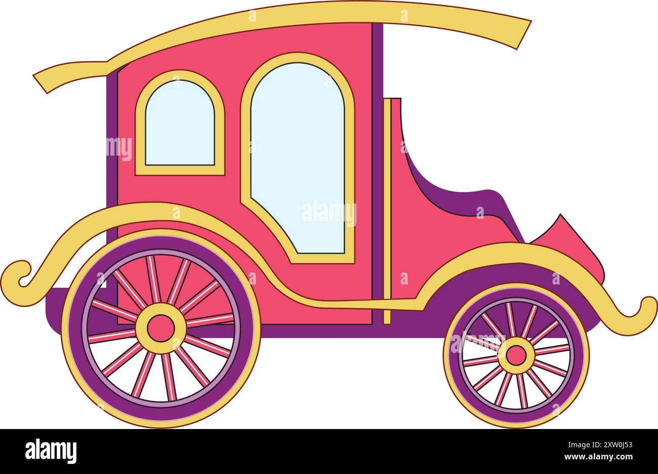 Pink fairytale wedding carriage with golden elements standing still on ...
