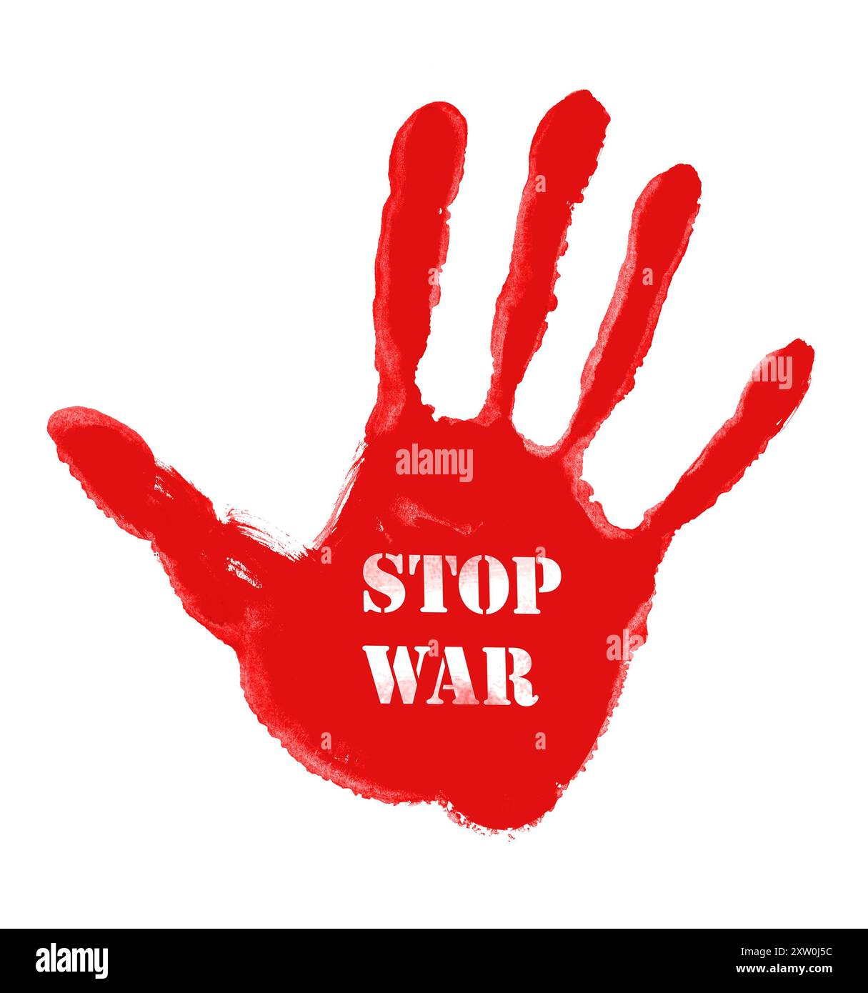 Illustration of red handprint with the word ''Stop war'' Stock Photo ...
