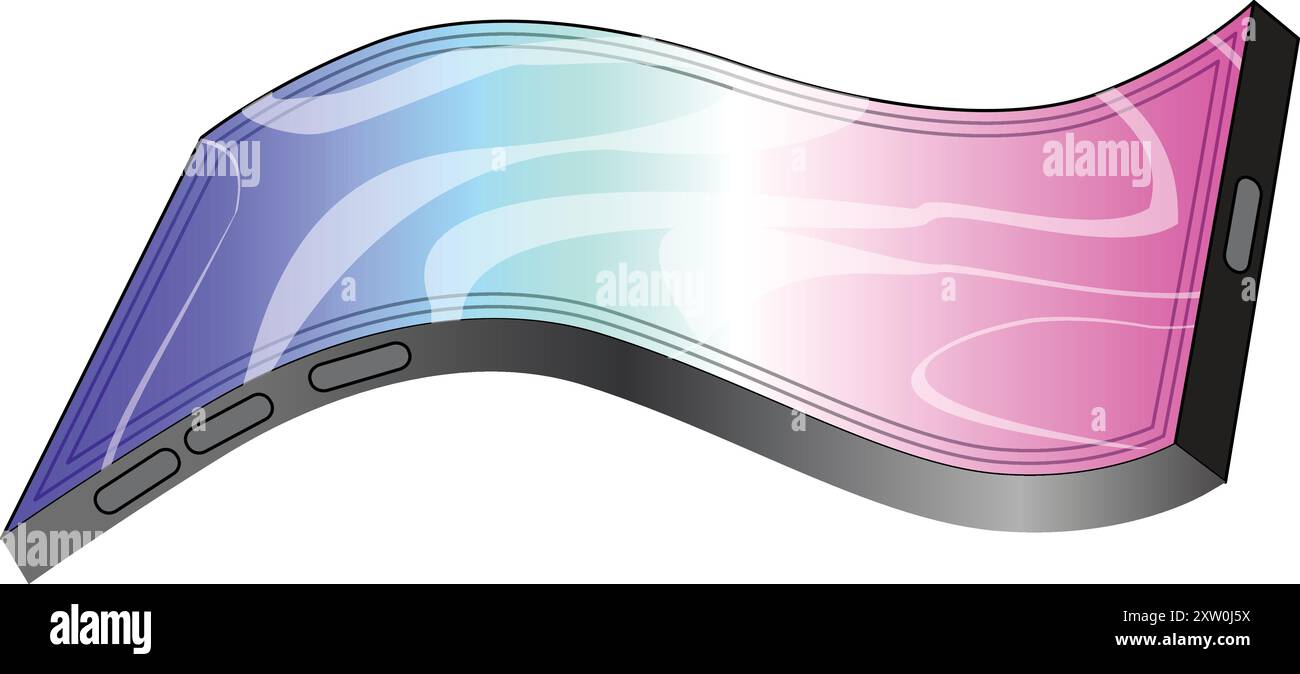 Flexible smartphone is bending and showing a blank screen with a ...