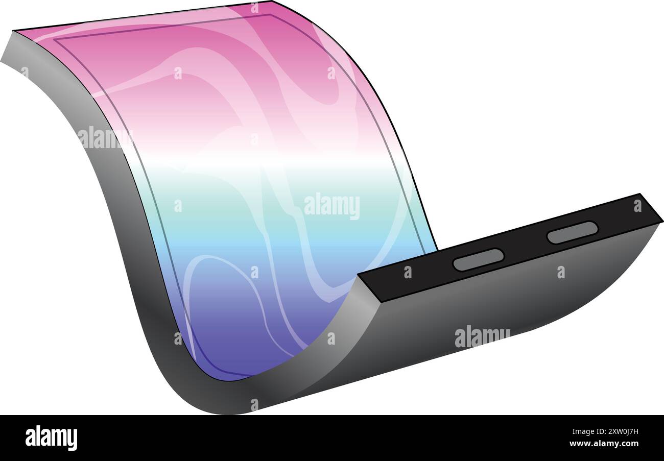 Smartphone with a flexible display is bending in half showing its ...