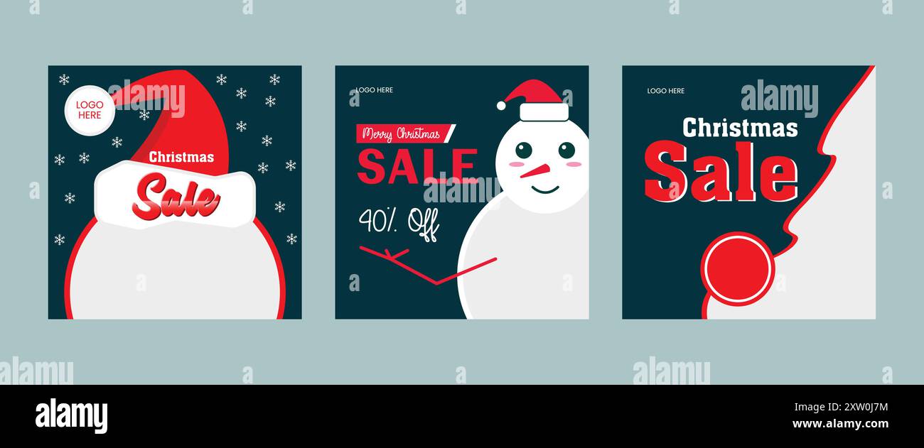 Set of Christmas Sale Post, Social Media, Poster, Vector Template Stock ...