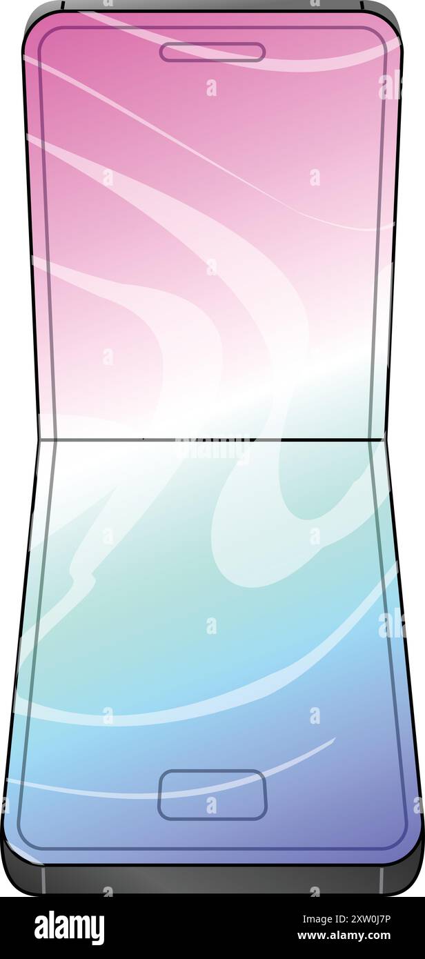 Smartphone with a flexible screen is folding in half, showing a blank ...