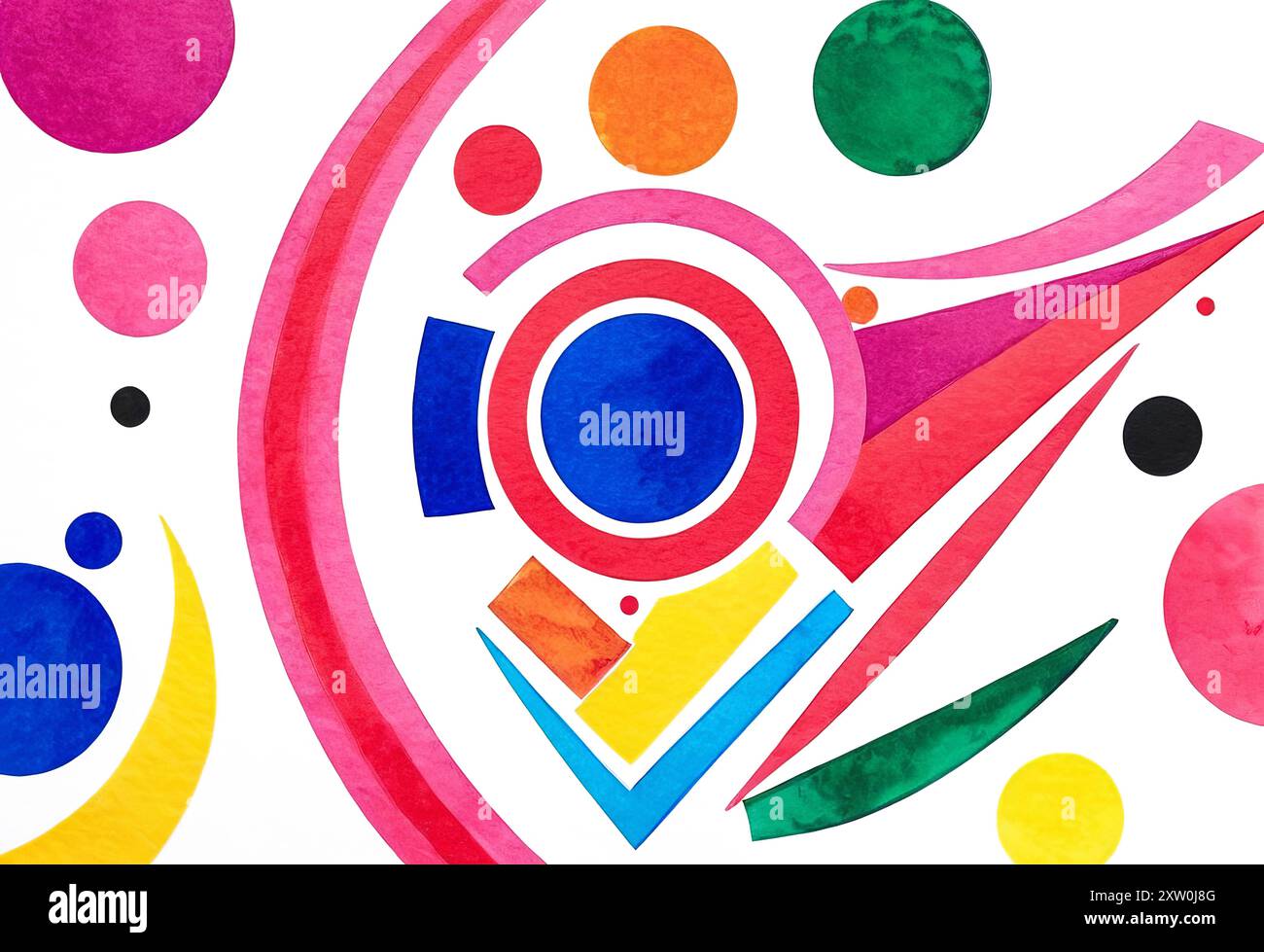 Various bright colorful shapes on white, psychedelic abstract ...