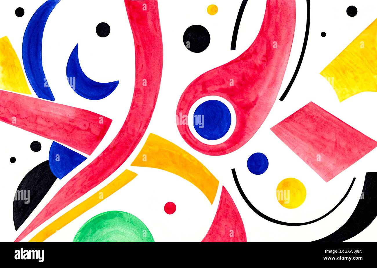 Various bright colorful shapes on white, surreal abstract background ...