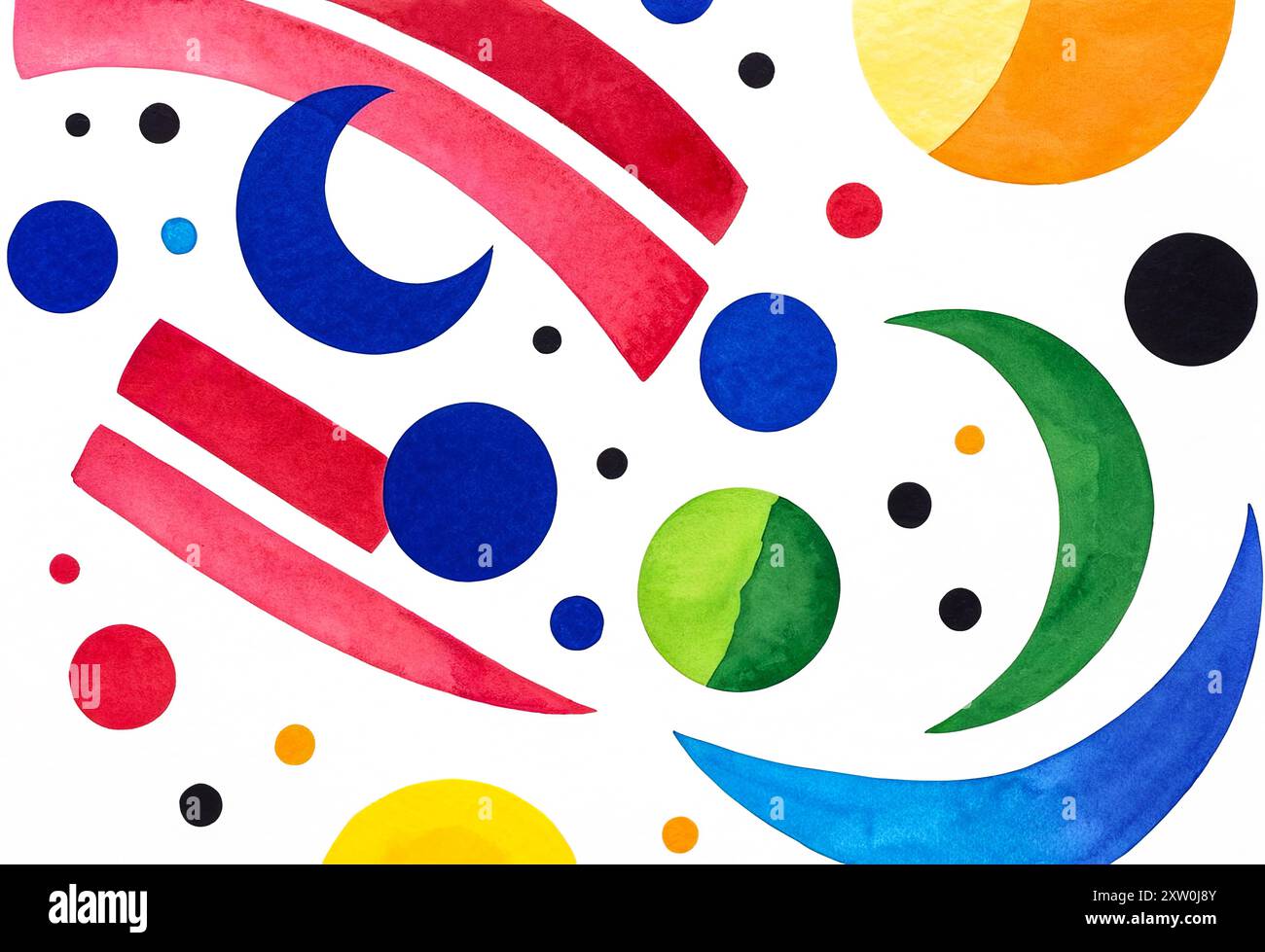 Various bright colorful watercolor shapes isolated on white, surreal ...