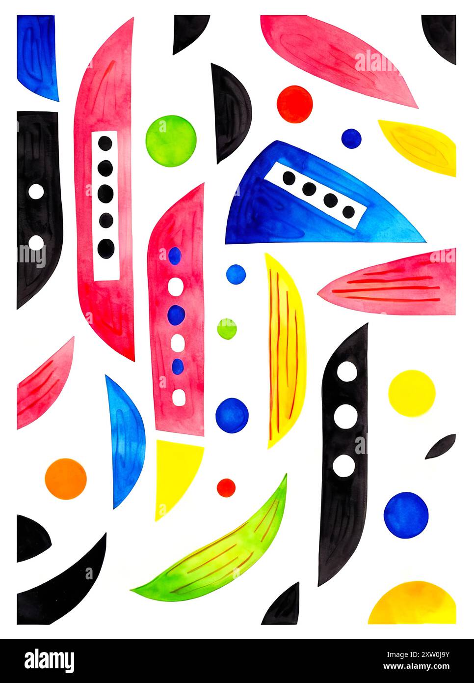 Various bright colorful shapes on white, psychedelic abstract ...
