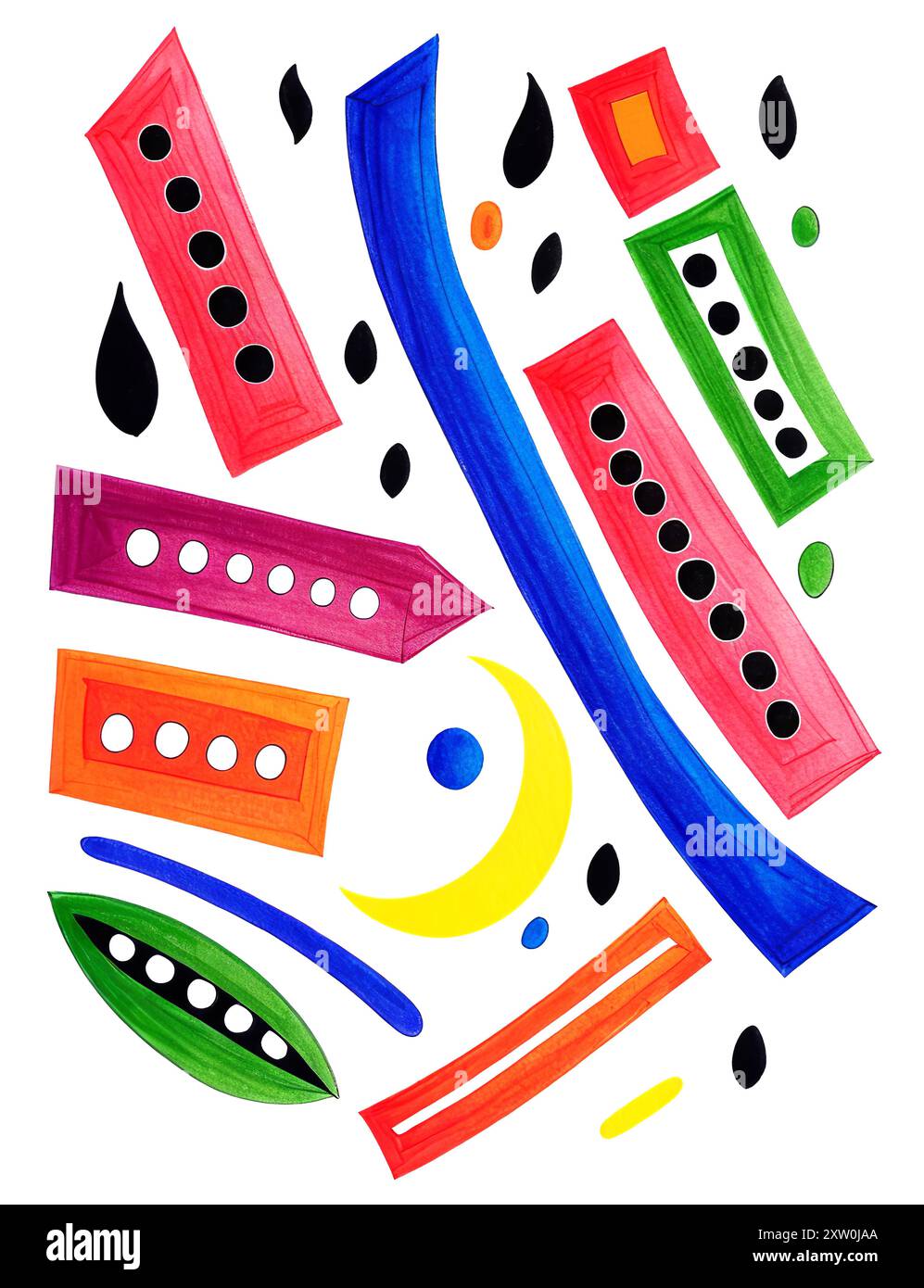 Various bright colorful shapes isolated on white, abstract background ...