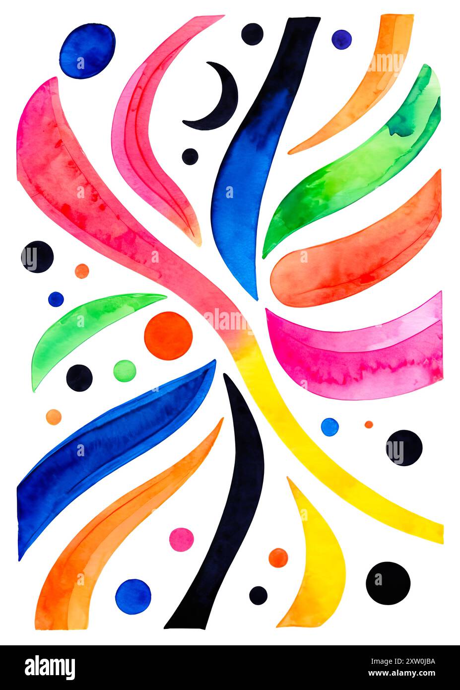 Various bright colorful shapes on white, psychedelic abstract ...