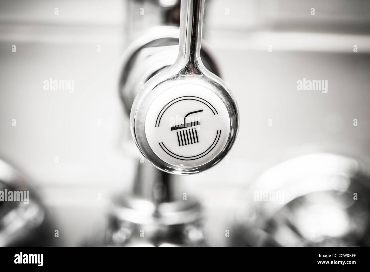 A close-up of a stylish shower lever designed for modern bathrooms ...
