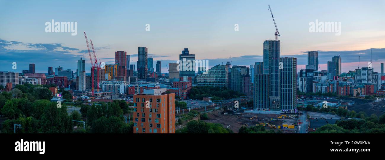 Panoramic aerial view of Manchester skyline at dusk Stock Photo - Alamy