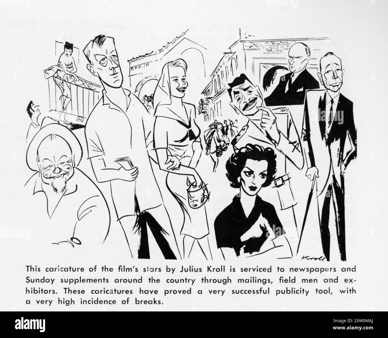 Caricature by JULIUS KROLL of BURL IVES ALEC GUINNESS JO MORROW MAUREEN ...