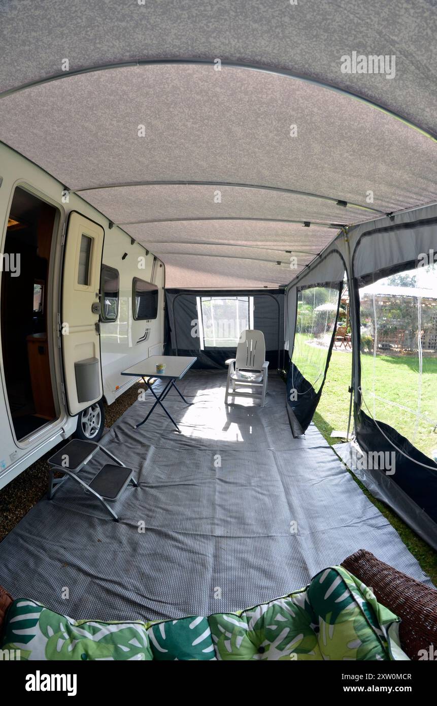 inside touring caravan awning norfolk england Stock Photo - Alamy