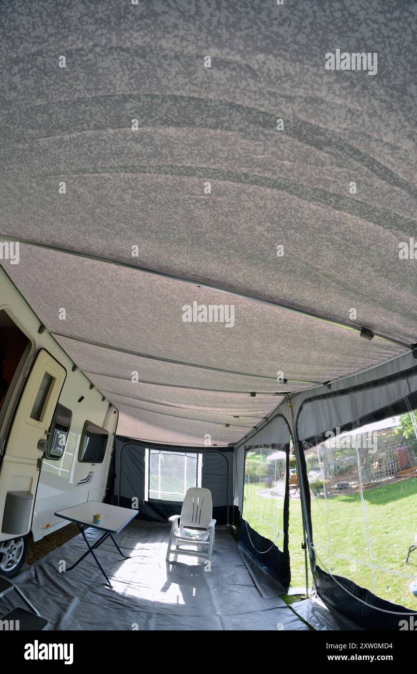 inside touring caravan awning norfolk england Stock Photo - Alamy