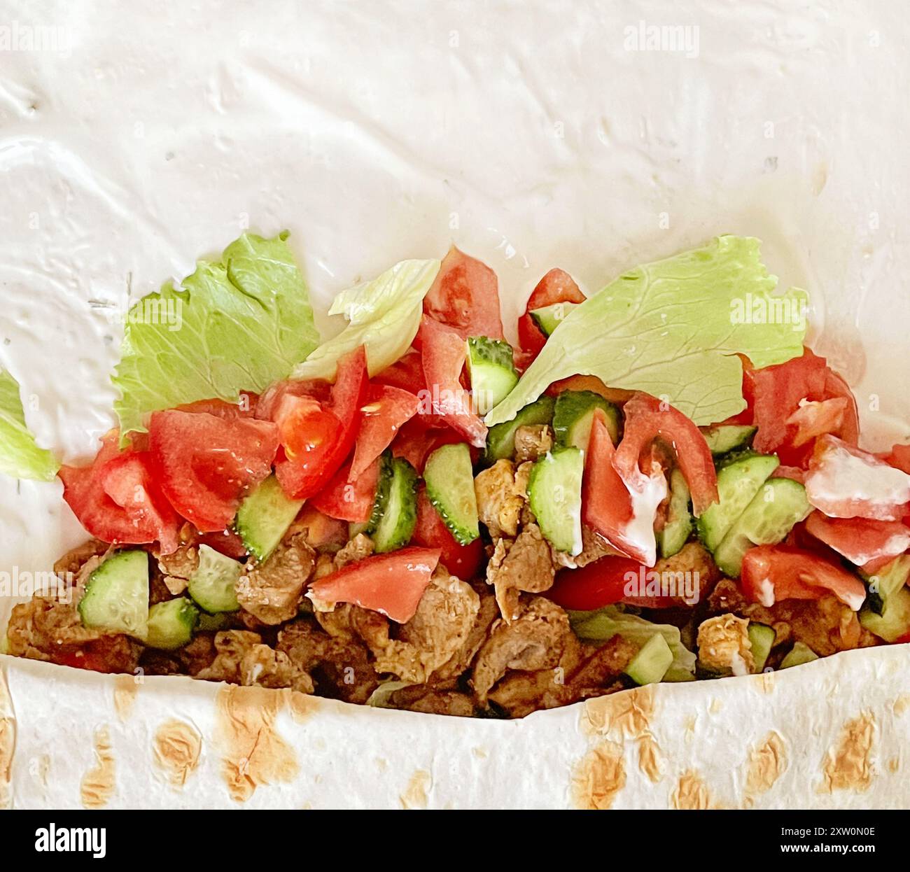 Fresh shawarma or chicken arabic doner sandwich with white background ...