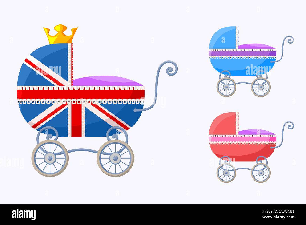 Small vector set with baby-carriages with special stroller for royal ...
