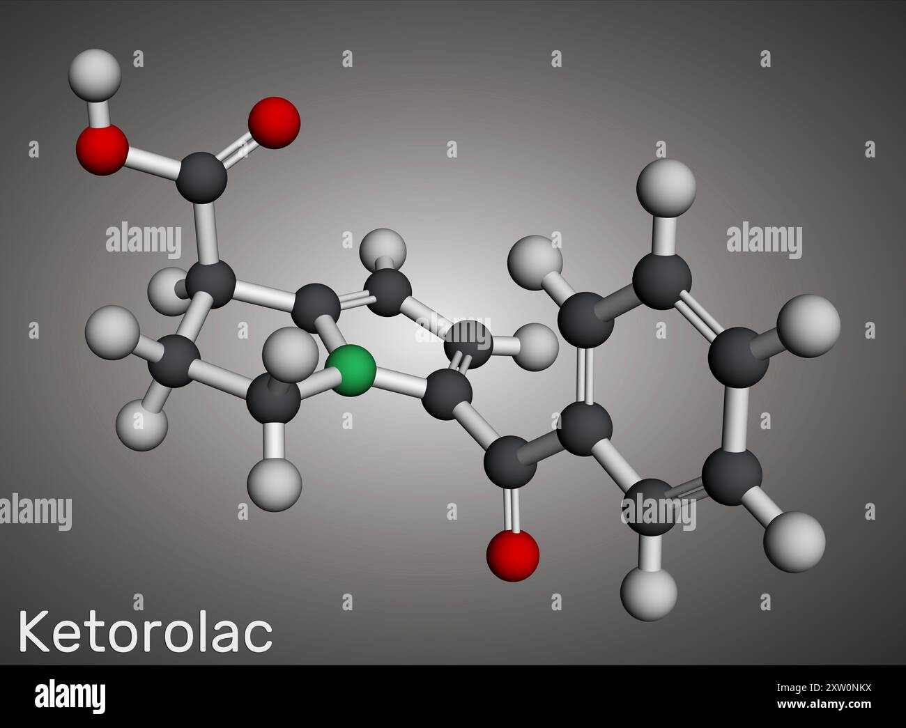 Ketorolac molecule. It is nonsteroidal anti-inflammatory drug NSAID ...