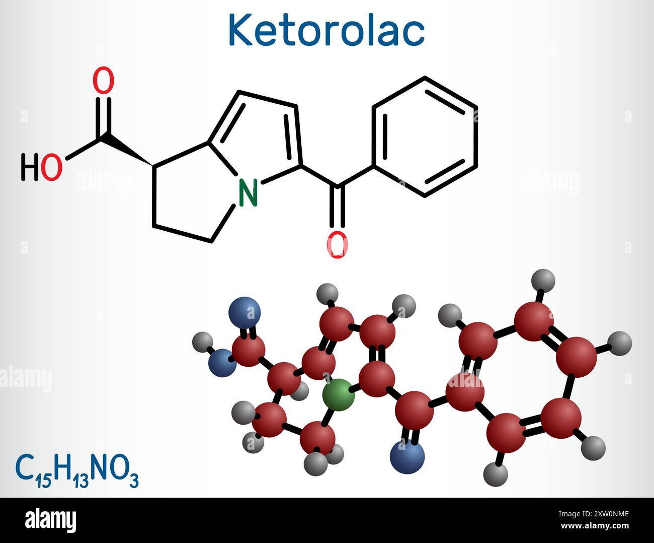 Ketorolac molecule. It is nonsteroidal anti-inflammatory drug NSAID ...
